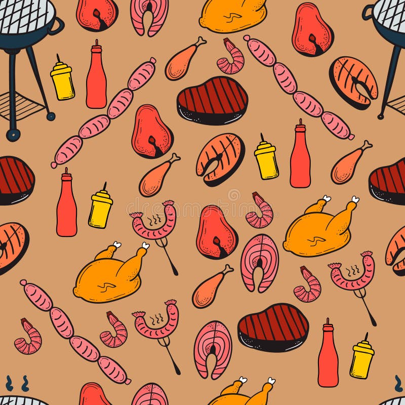 Barbecue and Butchery Seamless Pattern Stock Vector - Illustration of ...