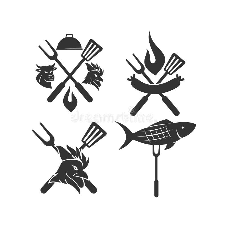 Barbecue Chicken Fish Sausage Beef Logo Template Vector Design Set ...