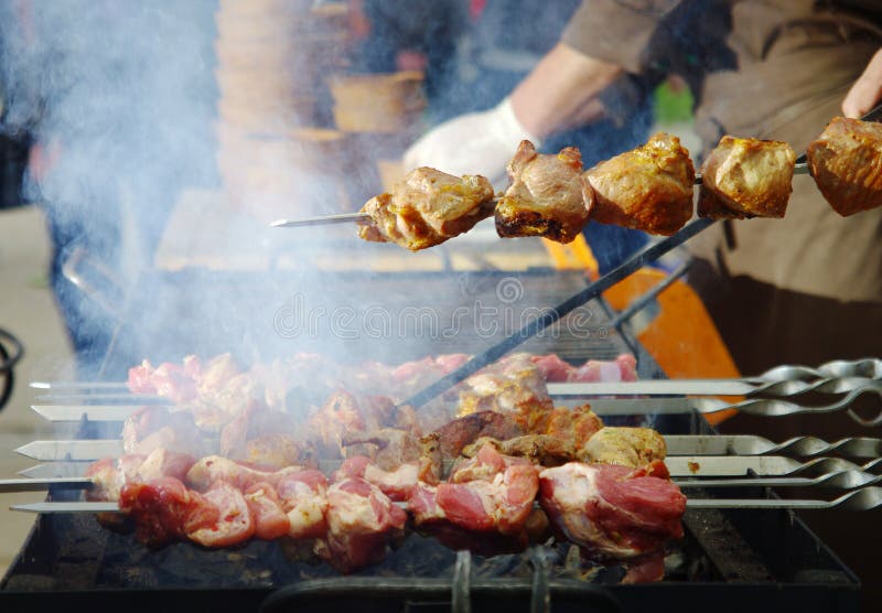 Barbecue cooked on fire stock photo. Image of chef, barbecue - 53432828