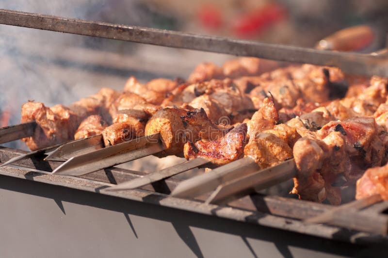 Barbecue Cooking Skewer Street Stock Image - Image of grilled, roast ...