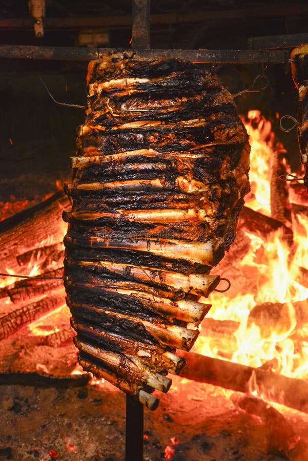 Barbecue Cow Ribs, Traditional Stock Image - Image of firewood, meat ...