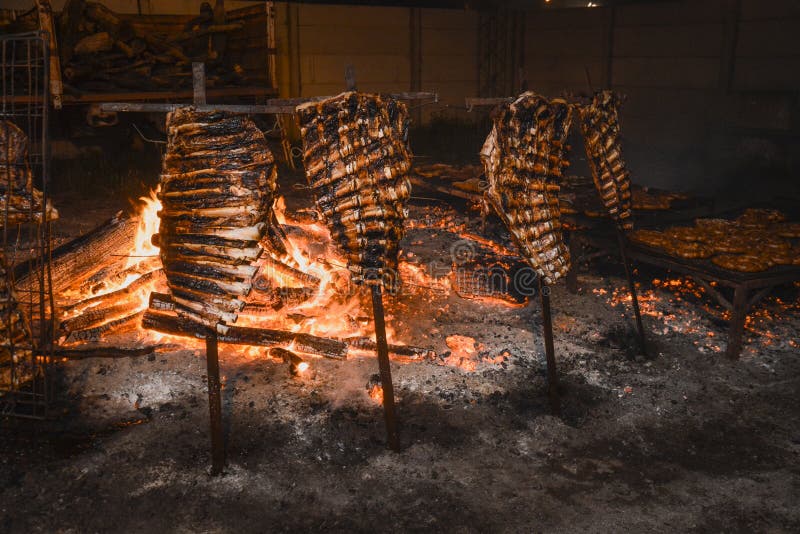 Barbecue cow ribs, stock photo. Image of firewood, pampas - 215877856