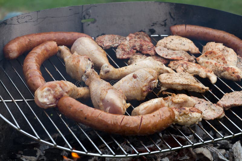 Barbecue with Delicious Grilled Meat on Grill Stock Image - Image of ...