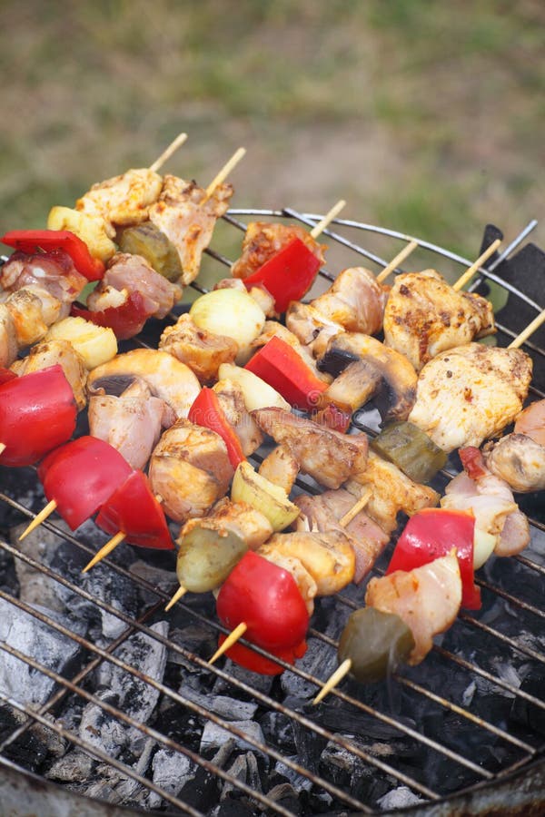 Barbecue with Delicious Grilled Meat on Grill Stock Photo - Image of ...