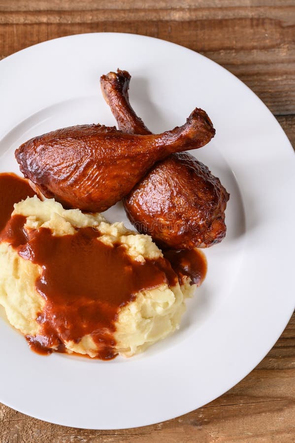 Barbecue Duck Legs with Mashed Potato Stock Image - Image of grilled ...