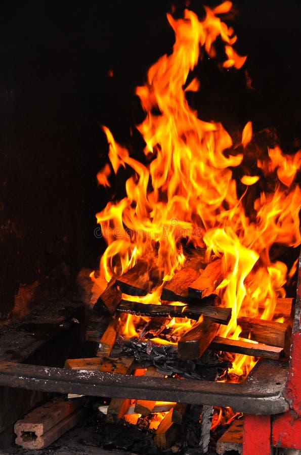 Barbecue Fire Grill Isolated on the Black Background, Close Up Stock ...