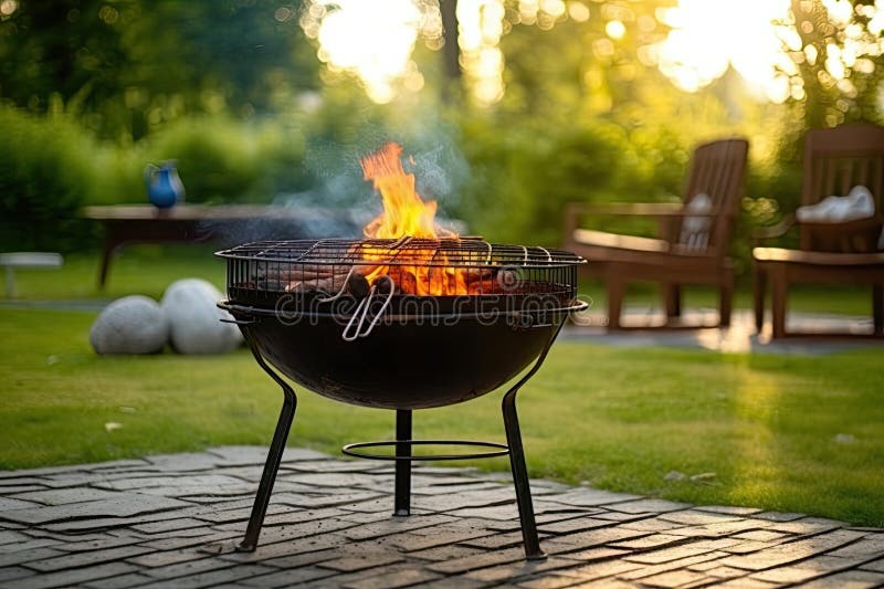 Barbecue with Fire in the Backyard. Summer Rest Stock Illustration ...