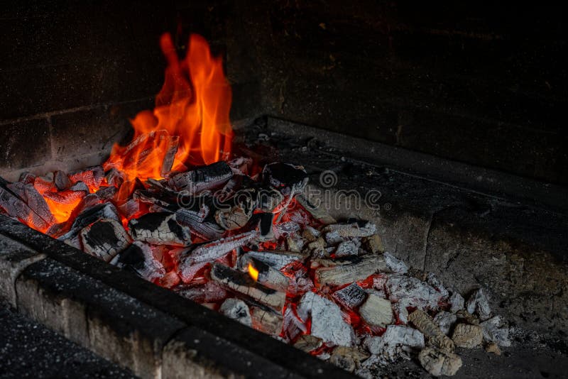 Barbecue. the Fire is Burning in the Grill Stock Image - Image of ...