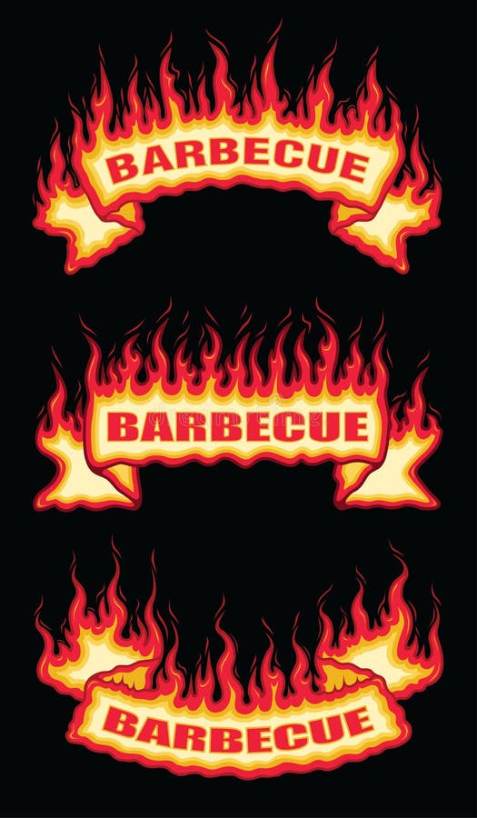 Barbecue Fire Flame Scroll Banners Stock Vector - Illustration of ...