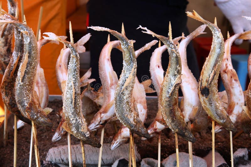 Fish On Stick - Japanese Barbecue Fish Stock Photo - Image of cuisine ...