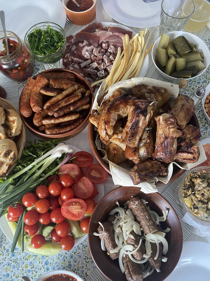 Barbecue Food Table Fried on a Fire. Selective Focus Stock Photo ...
