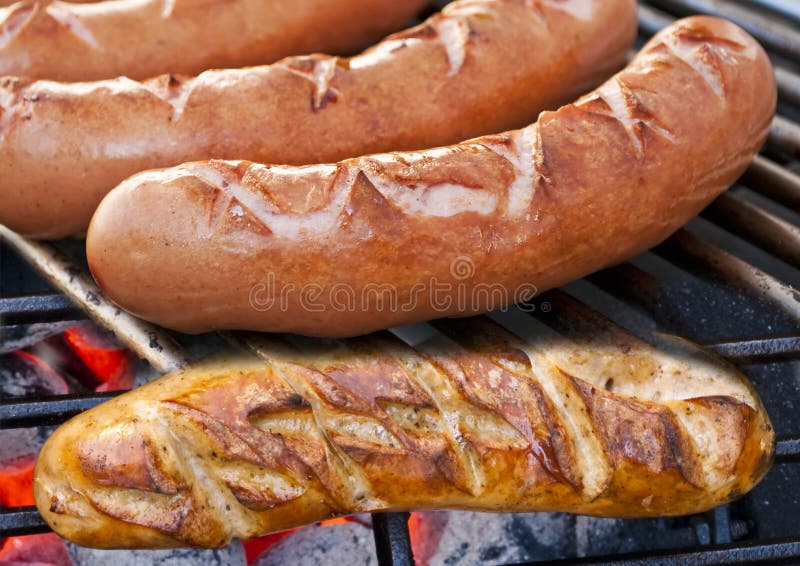Barbecue with German Bratwurst Stock Image - Image of natural, sausage ...