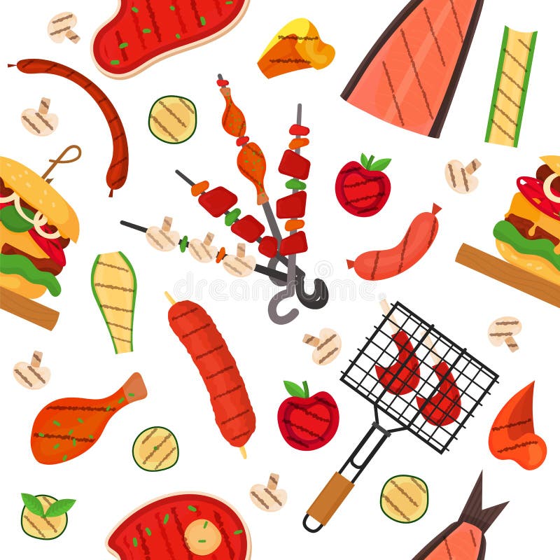 Barbecue Grill Pattern, Background Stock Vector - Illustration of fork ...