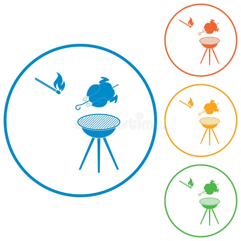Barbecue Grill with Chicken Icon Stock Vector - Illustration of picnic ...