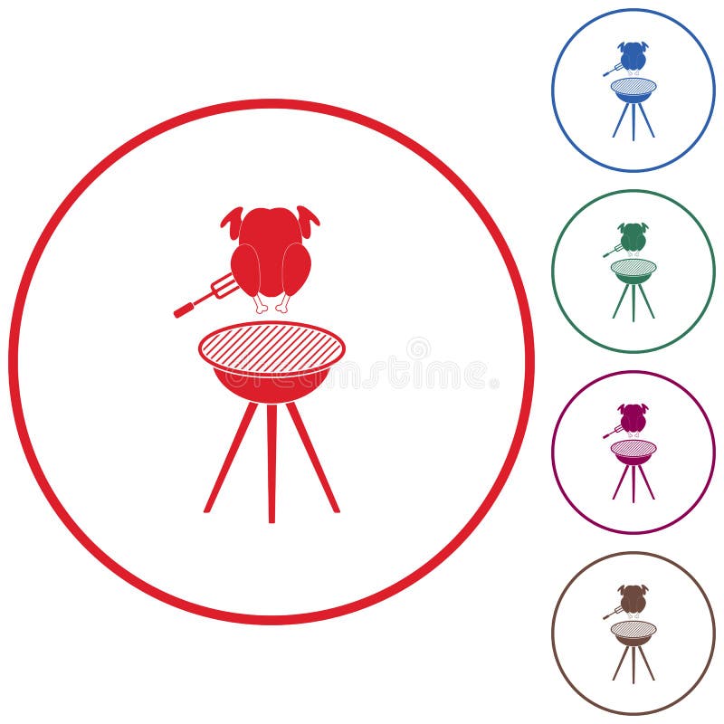Barbecue Grill with Chicken Icon Stock Vector - Illustration of cooking ...