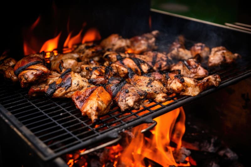 Barbecue Grill with Chicken Wings and Charcoal Chunks Stock Image ...
