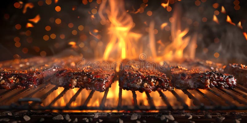 Barbecue Grill with Fire Flames Background - Ai Generated Stock ...