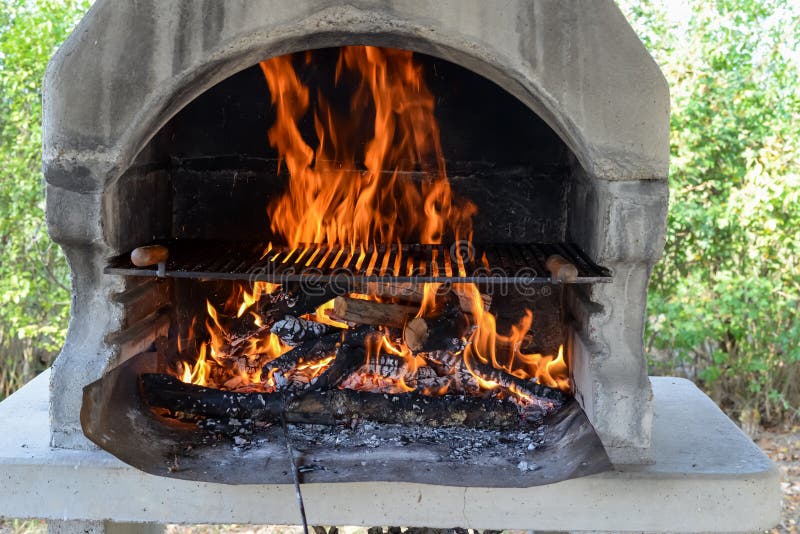 Barbecue Grill with Fire Flames Stock Image - Image of burn, barbecue ...