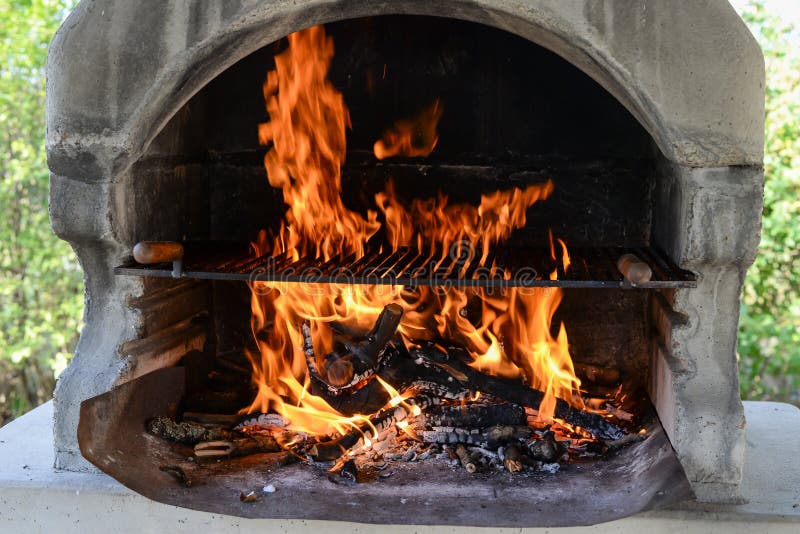 Barbecue Grill with Fire Flames Stock Photo - Image of fire, charcoal ...