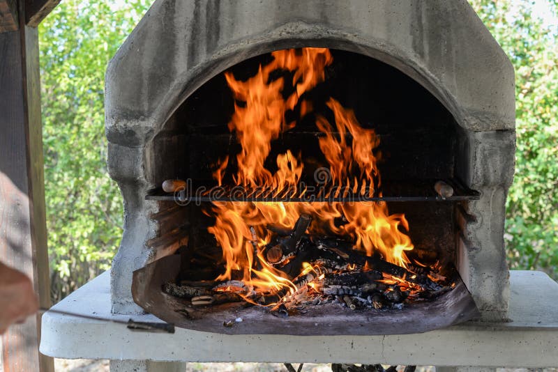 Barbecue Grill with Fire Flames Stock Image - Image of spark, barbecue ...