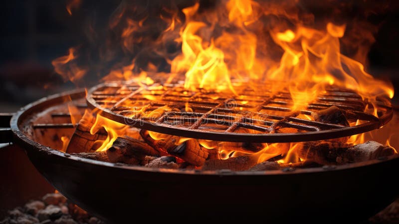 Barbecue Grill with Fire Flames. Empty Fire Grid Stock Illustration ...