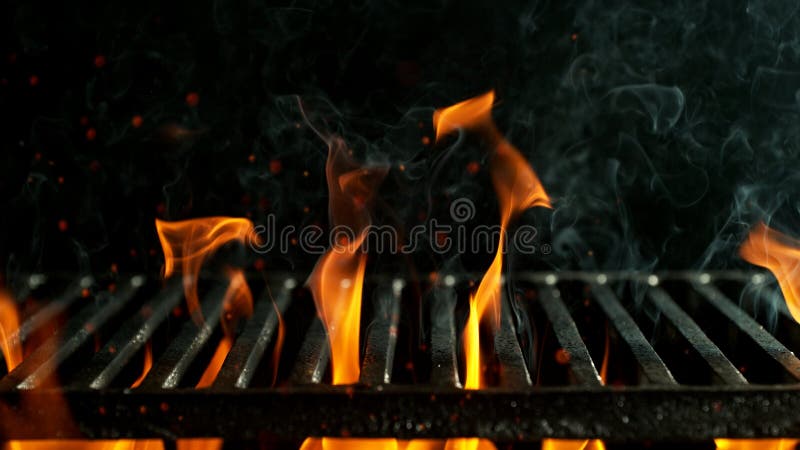 Barbecue Grill with Fire Flames Stock Photo - Image of closeup, indoor ...