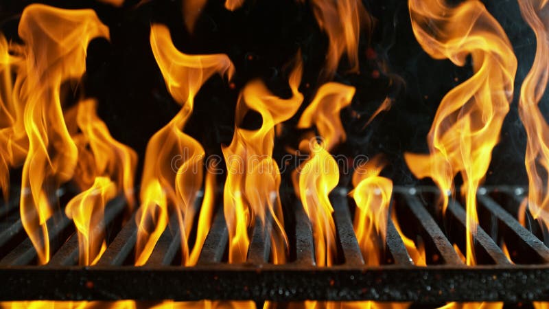 Barbecue Grill with Fire Flames Stock Photo - Image of grate, heat ...