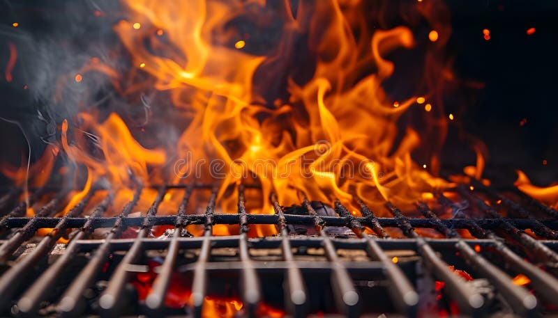 Barbecue Grill with Fire Flames Stock Illustration - Illustration of ...