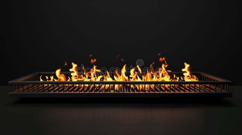 Barbecue Grill with Fire Flames - Empty Fire Grid on a Black Background ...