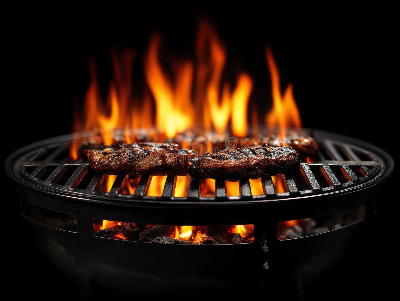 Barbecue Grill with Fire Flames. Empty Fire Grid on Black Background ...