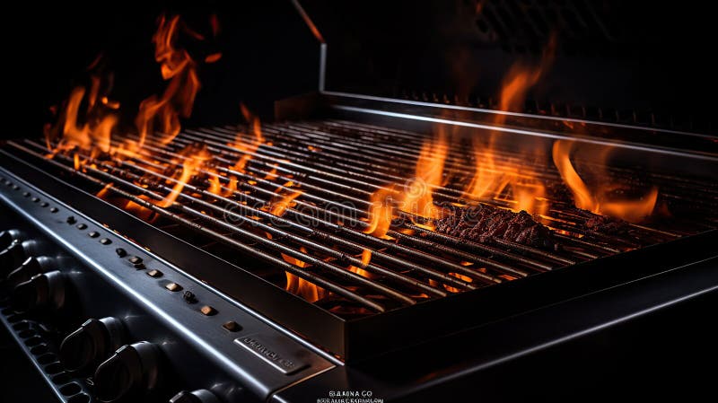 Barbecue Grill with Fire Flames - Empty Fire Grid on Black Background ...