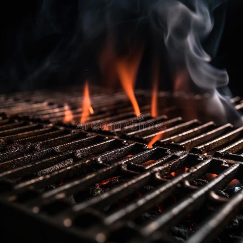 Barbecue on the Grill. Barbecue Grill with Fire Flames. Empty Fire Grid ...