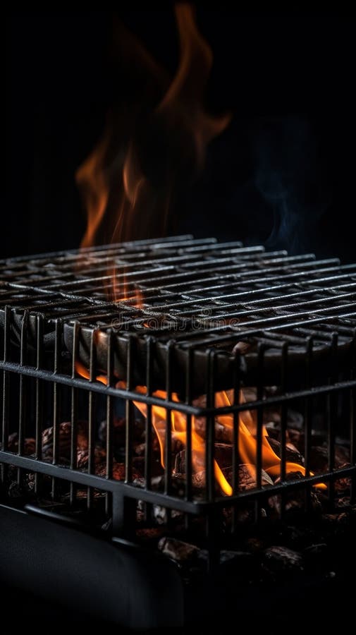 Barbecue on the Grill. Barbecue Grill with Fire Flames. Empty Fire Grid ...