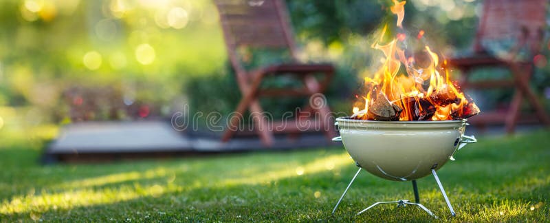 Barbecue Grill with Fire on Open Air Stock Photo - Image of barbecue ...