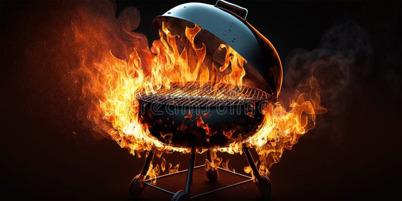 Barbecue Grill with Fire on Open Air. Fire Flame Stock Illustration ...