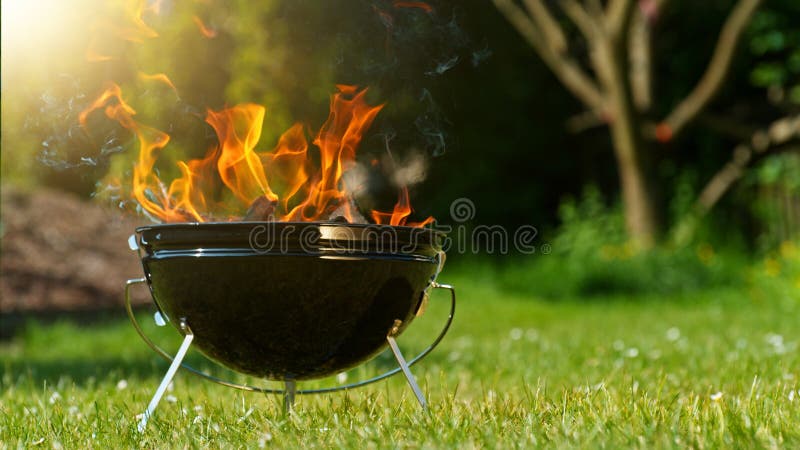 Barbecue Grill with Fire on Open Air. Fire Flame Stock Illustration ...