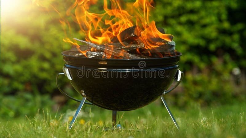 Barbecue Grill with Fire on Open Air. Fire Flame Stock Illustration ...