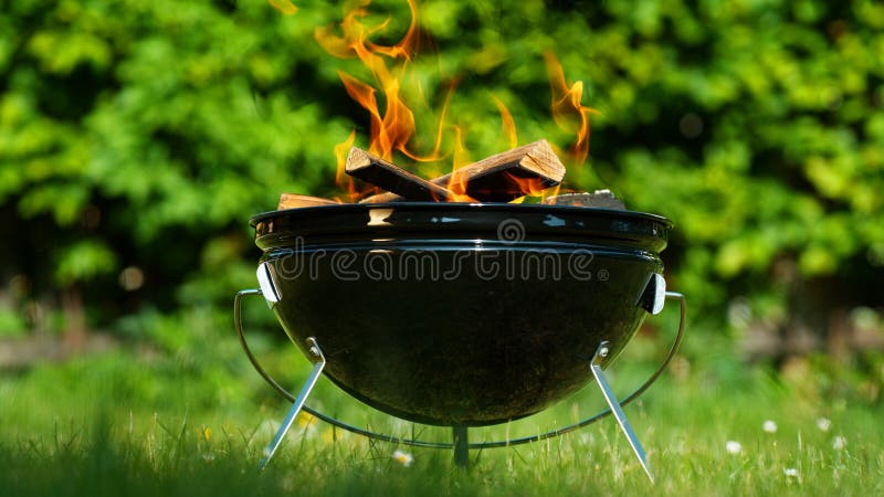 Barbecue Grill with Fire on Open Air. Fire Flame Stock Illustration ...