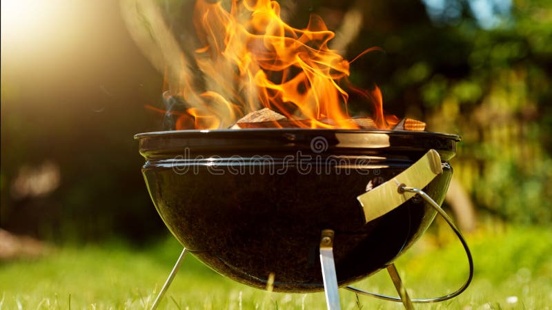 Barbecue Grill with Fire on Open Air. Fire Flame Stock Illustration ...