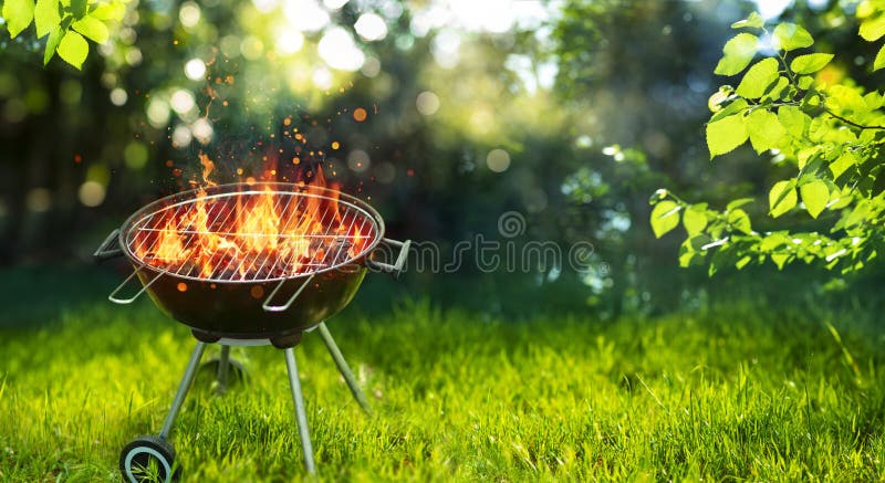 Barbecue Grill in Garden with Fire Flame Stock Photo - Image of flame ...