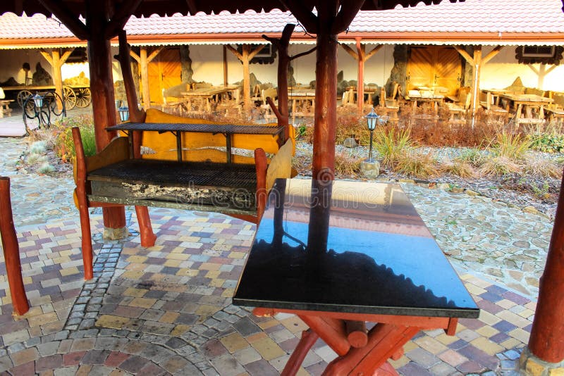 Barbecue Grill and Granite Table Stock Image - Image of backyard ...