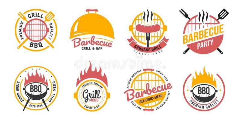 Barbecue and Grill Labels, Badges, Logos and Emblems. Set Vector ...