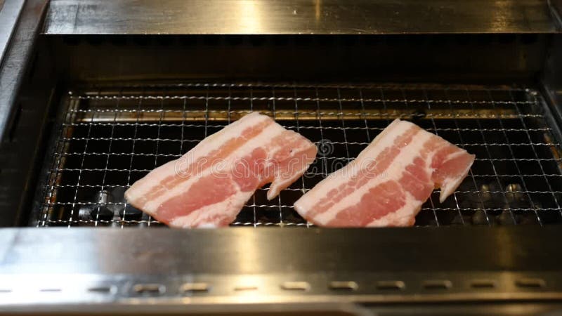 Barbecue Grill Mesh Fire Raw Beef Stock Video - Video of meat, machine ...