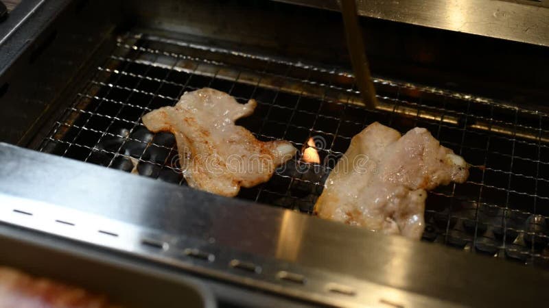 Barbecue Grill Mesh Fire Raw Beef Stock Footage - Video of burn, meat ...