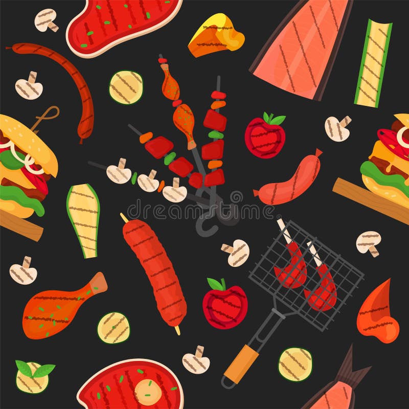 Barbecue Grill Pattern, Background Stock Vector - Illustration of fork ...