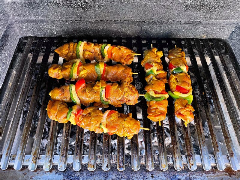 Barbecue Grill with Various Kinds of Meat Stock Photo - Image of ...