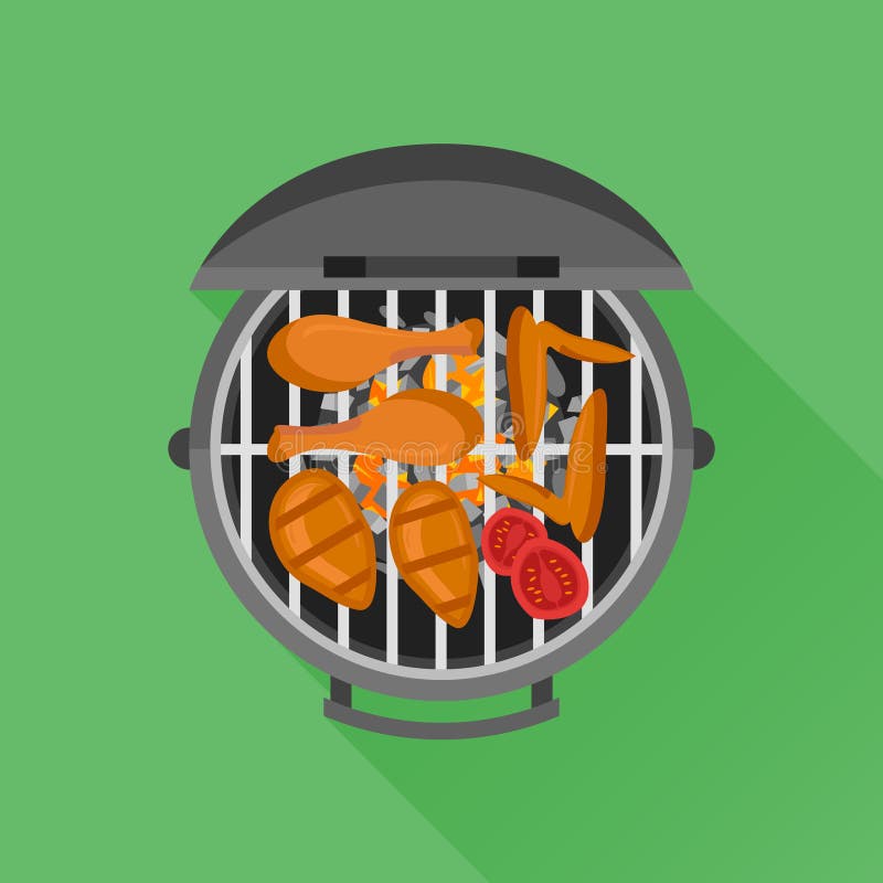 Barbecue and Grilled Chicken. Flat Style Vector Illustration. Stock ...