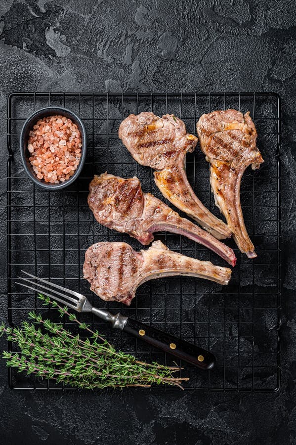 Barbecue Grilled Lamb Meat Chops, Mutton Cutlets. Black Background ...