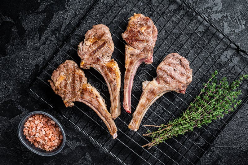 Barbecue Grilled Lamb Meat Chops, Mutton Cutlets. Black Background ...