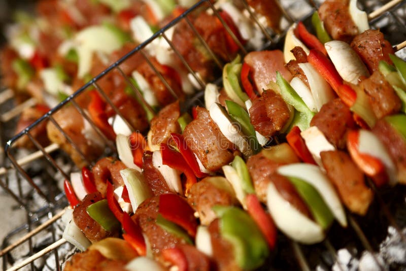 Barbecue with grilled meat stock image. Image of mushroom - 9320499